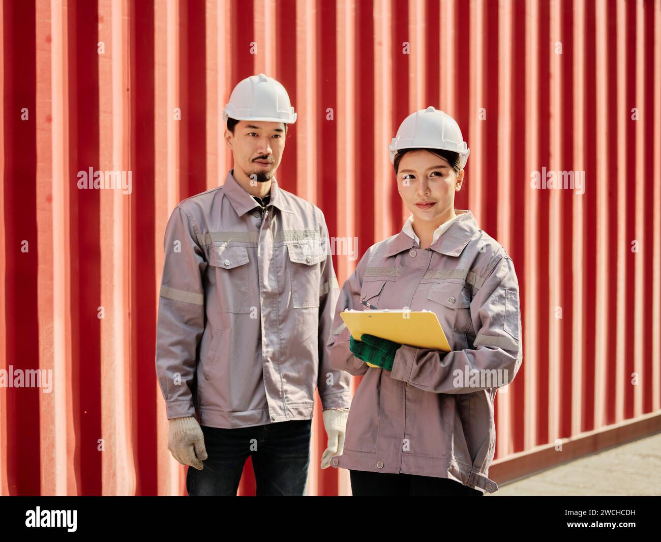 Team Engineer examining goods in Container cargo . Concept Teamwork Stock Photo - Alamy