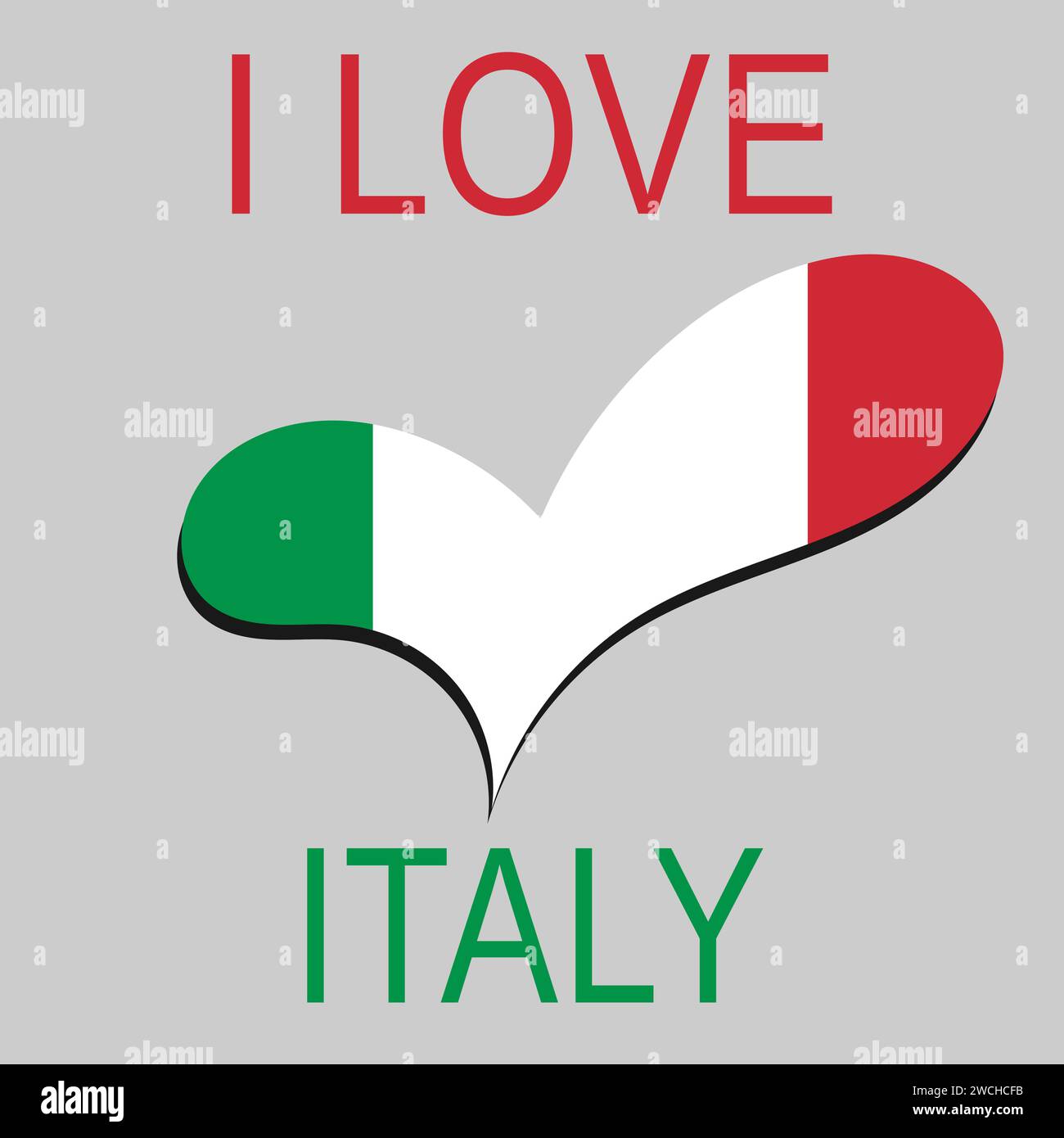 Flag of Italy in the shape of a heart. Phrase I love Italy. National symbols. Heart in flag ...