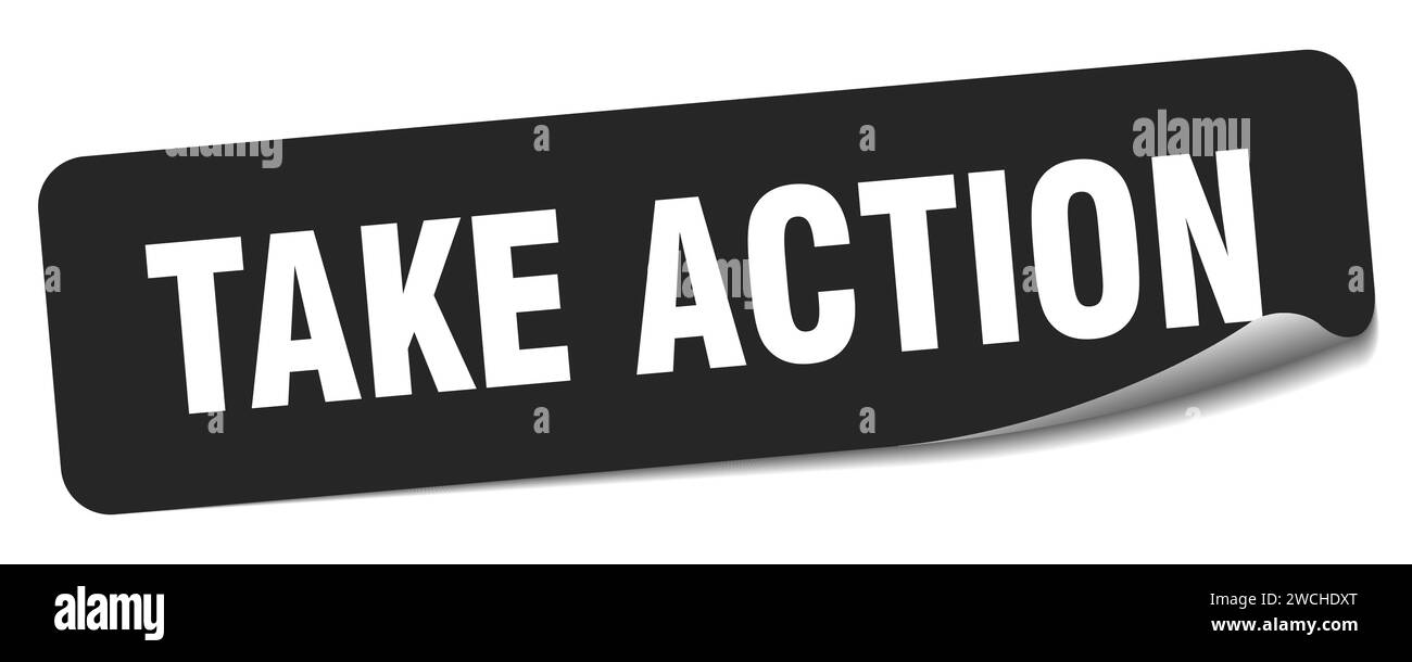 take action sticker. take action rectangular label isolated on white ...