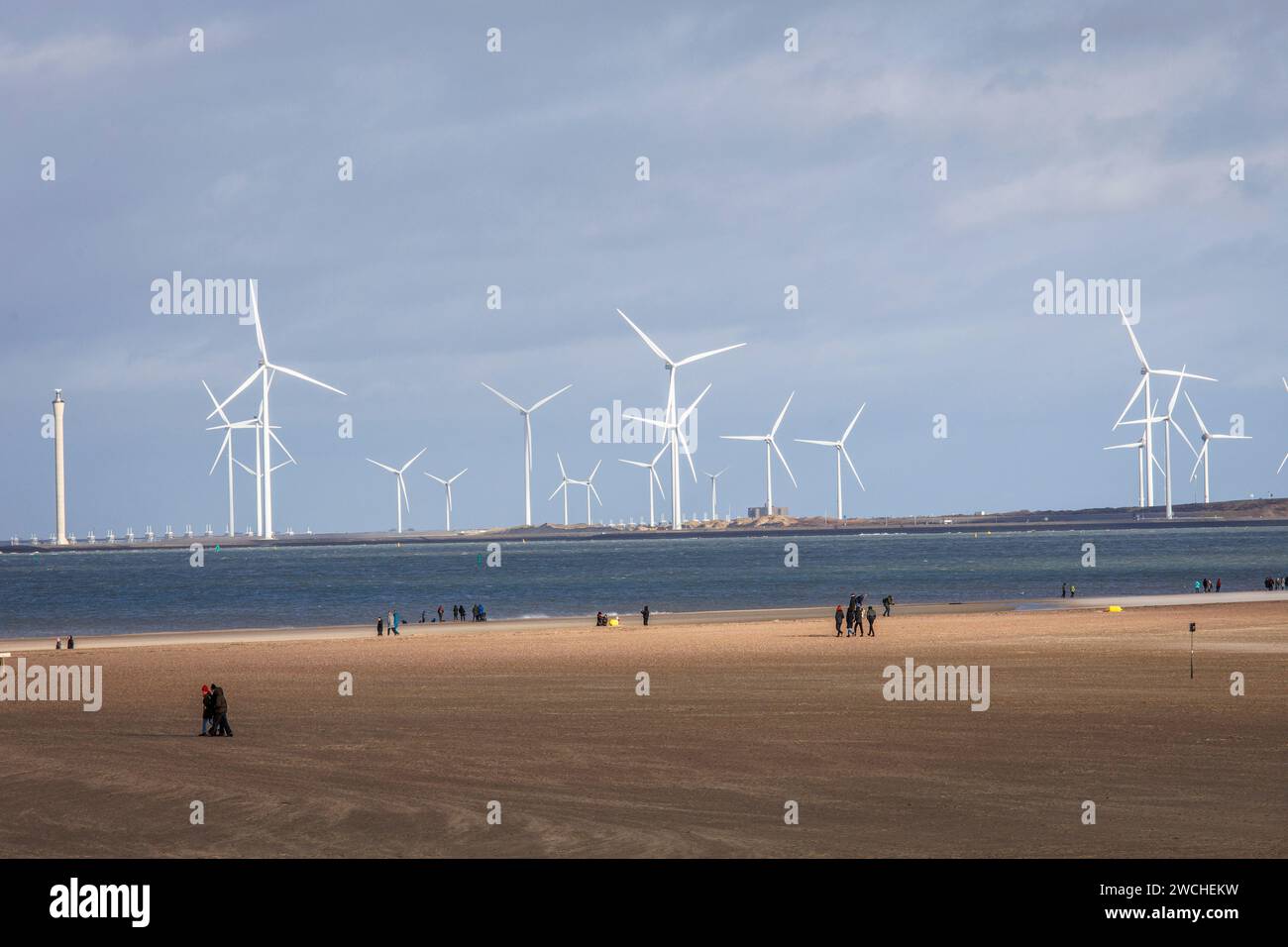 the beach at Vrouwenpolder on Walcheren, in the background wind ...
