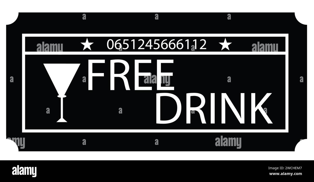 Free drinks badge tickets icon. Free drink sign. Ticket for movies ...