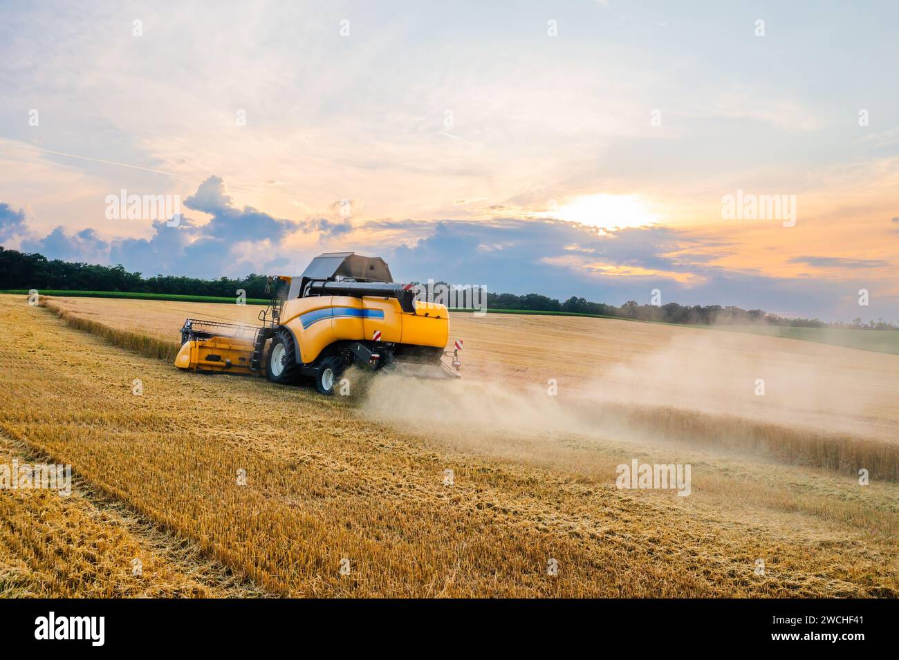 BERLIN , GERMANY - JULY 15 2023: Modern combine reaper and ripe wheat ...