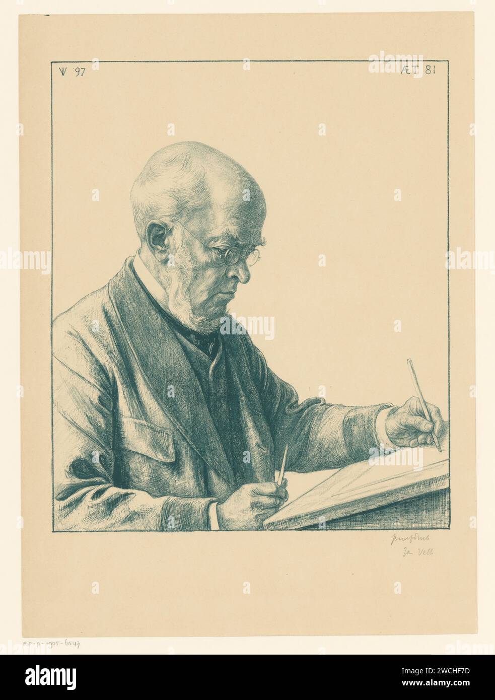 Portrait of Adolph Menzel, Jan Veth, 1897 print The portrayed person is ...