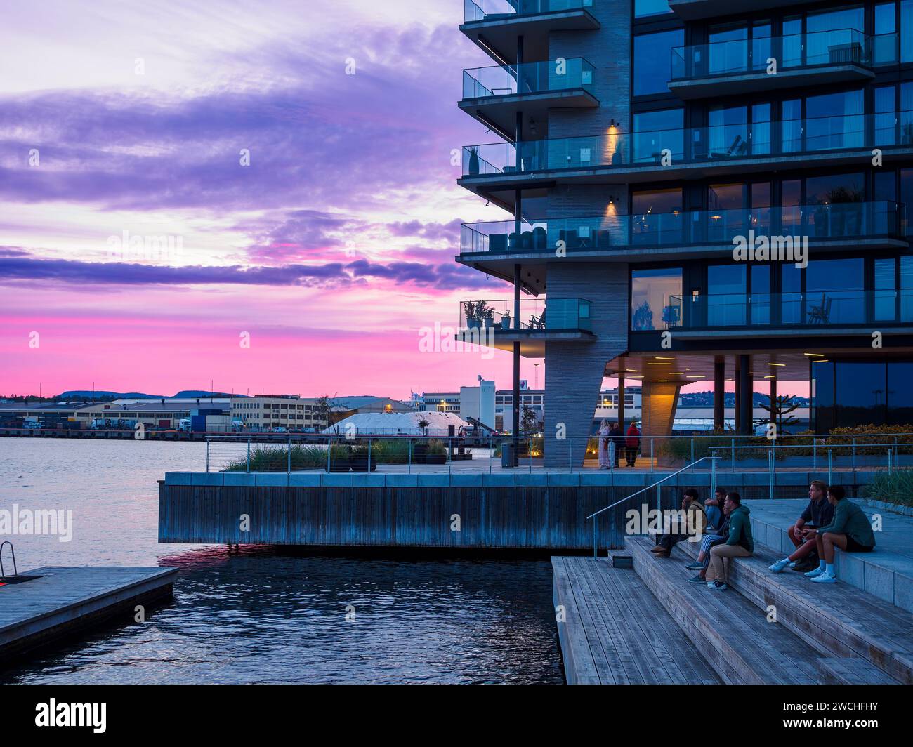 Residential multi-storey buildings in Aker Brygge district in Oslo ...