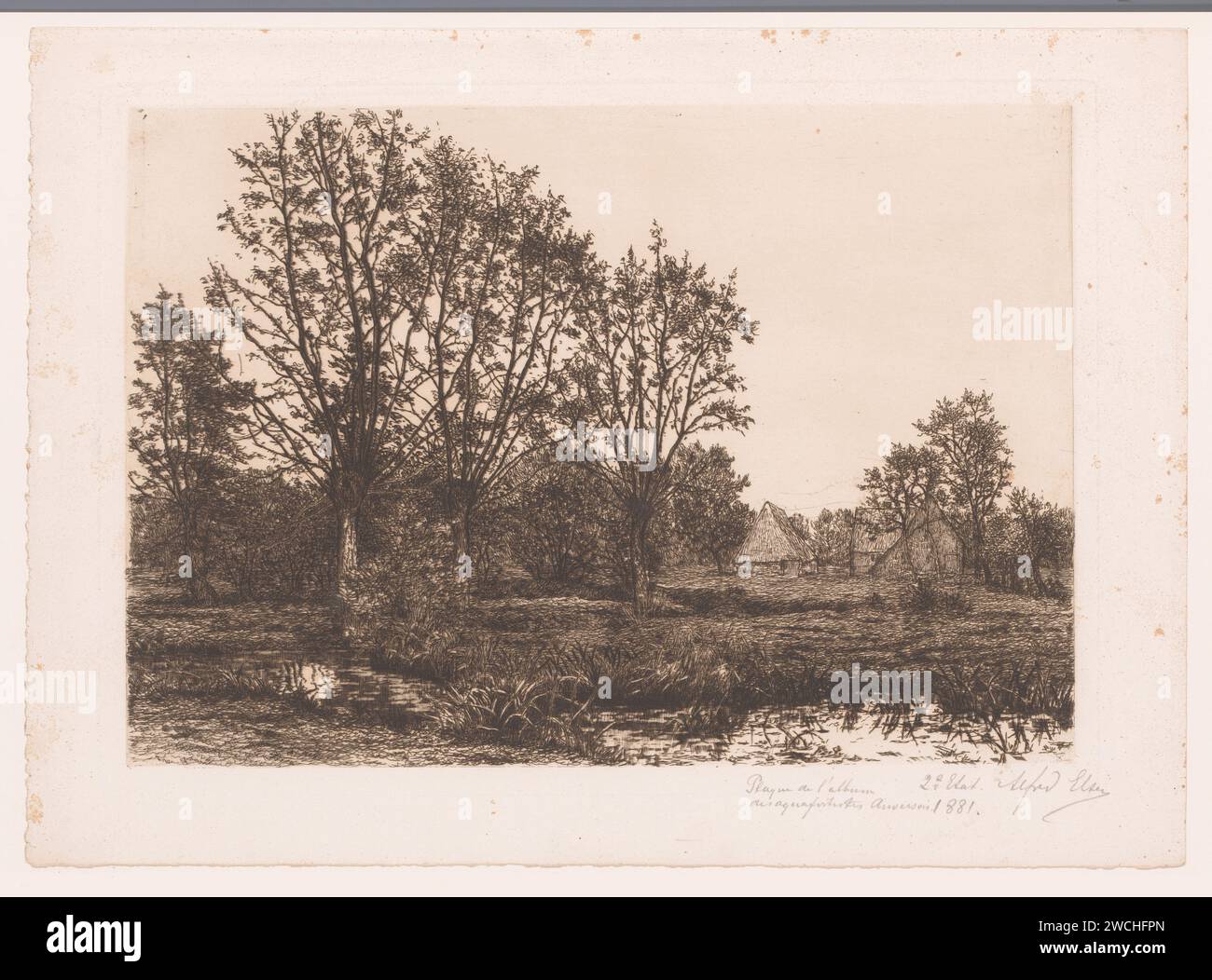 Landscape with four willows and a stream, Alfred Elsen, 1881 print ...