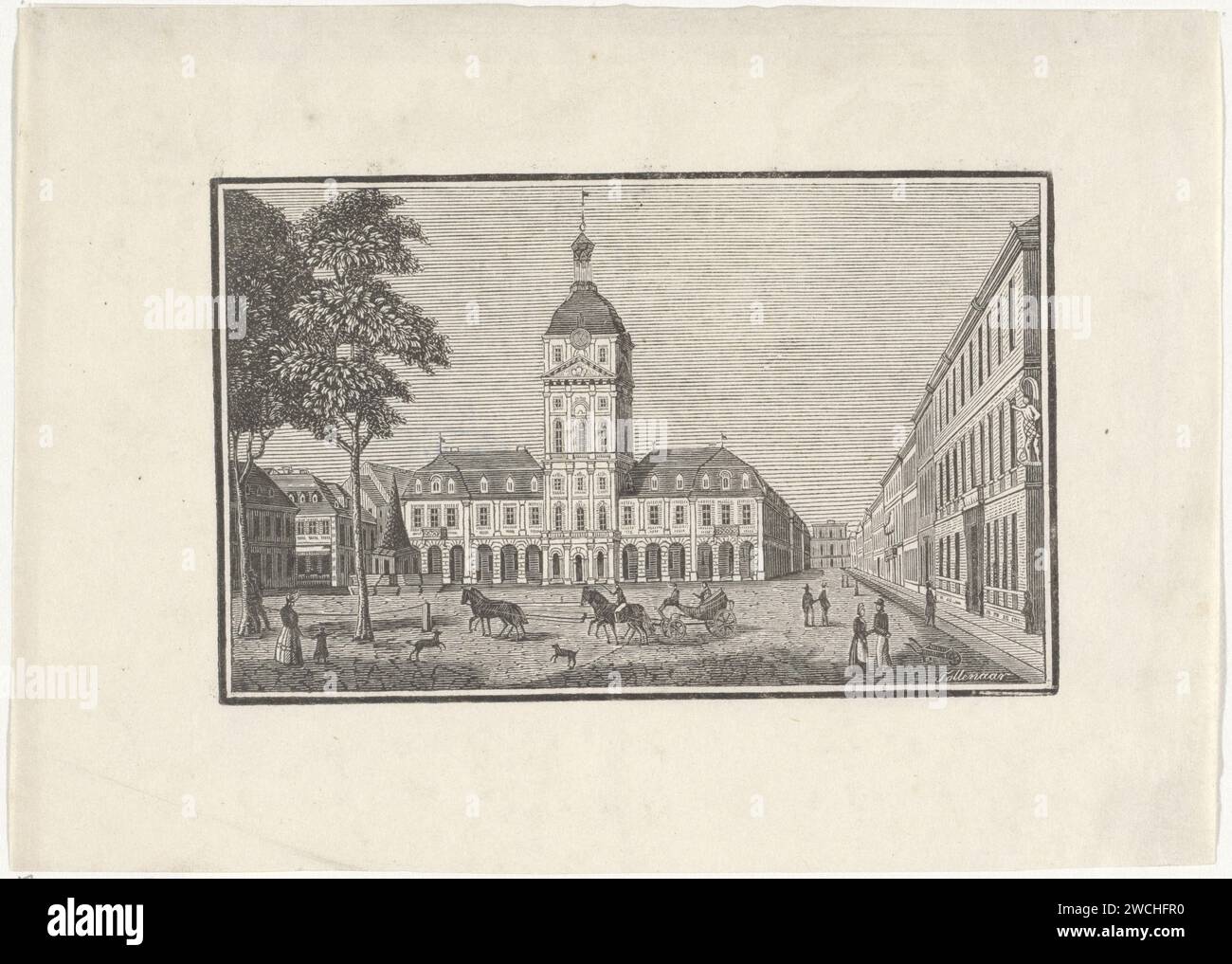 Cityscape with a building on a square, Antonie Vink Tollenaar, 1815 ...