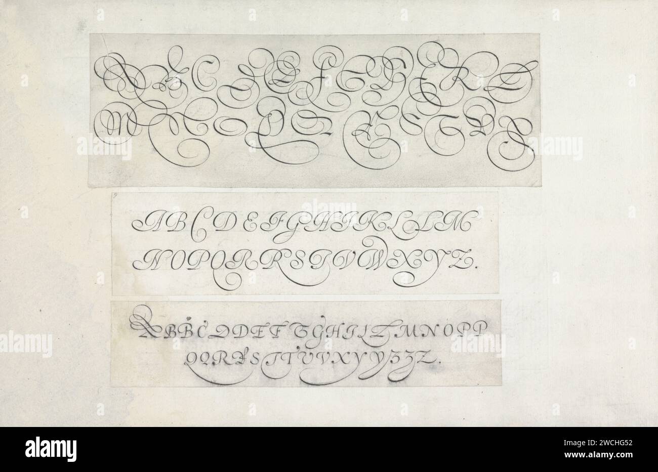 Three designs of writing examples: The alphabet in Capitals, 1605 ...