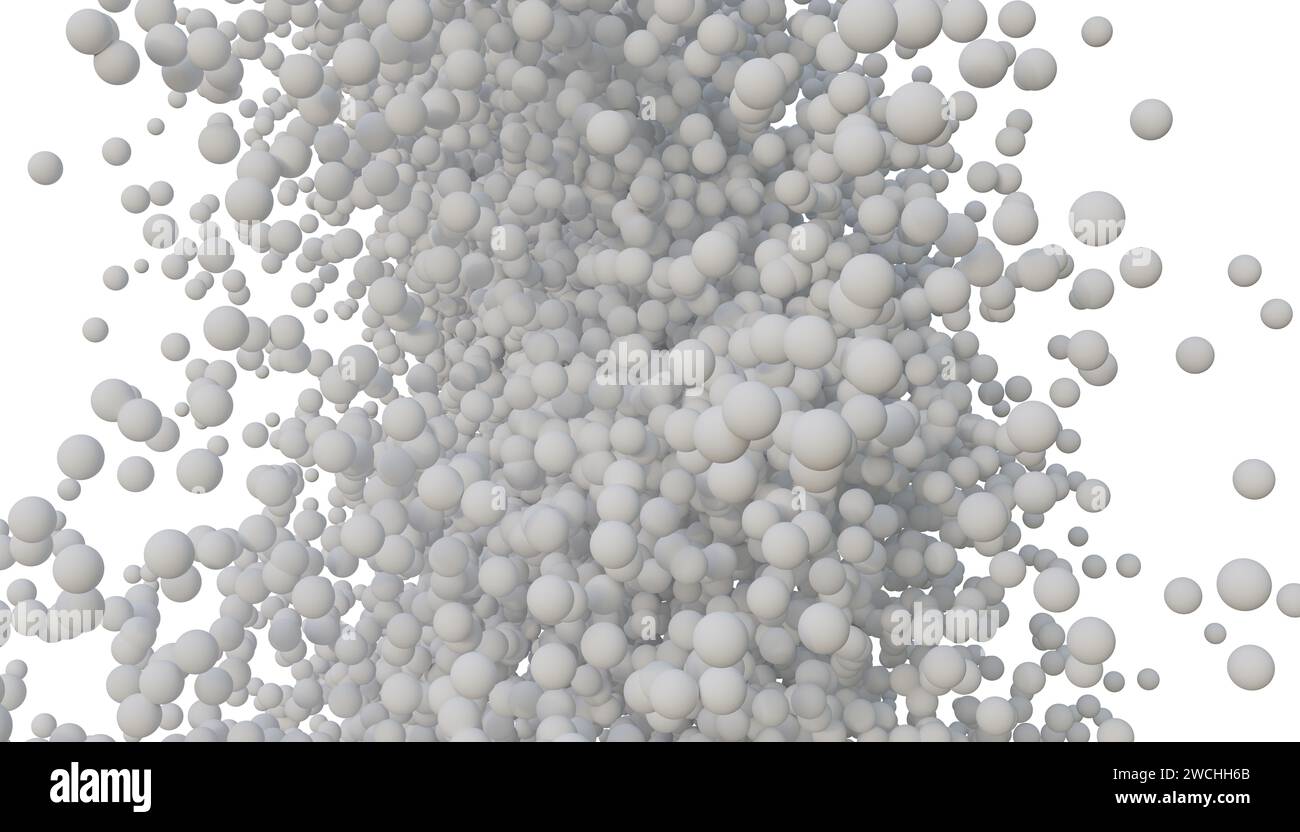 Abstract white 3d background with scattered small balls particles in ...