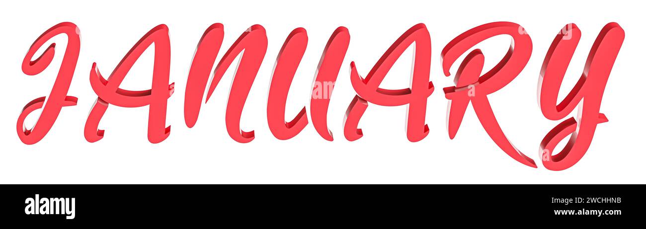 The red word of month 'JANUARY' isolated on white background. Title of ...