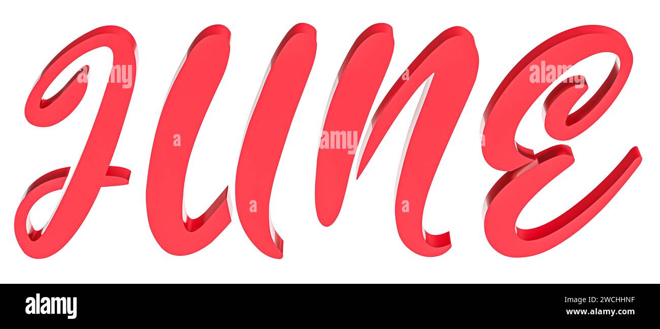 The red word of month 'JUNE' isolated on white background. Title of ...