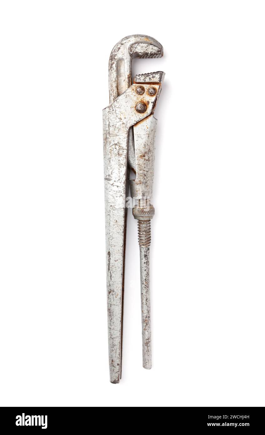 Vintage pipe wrench isolated on white background Stock Photo - Alamy