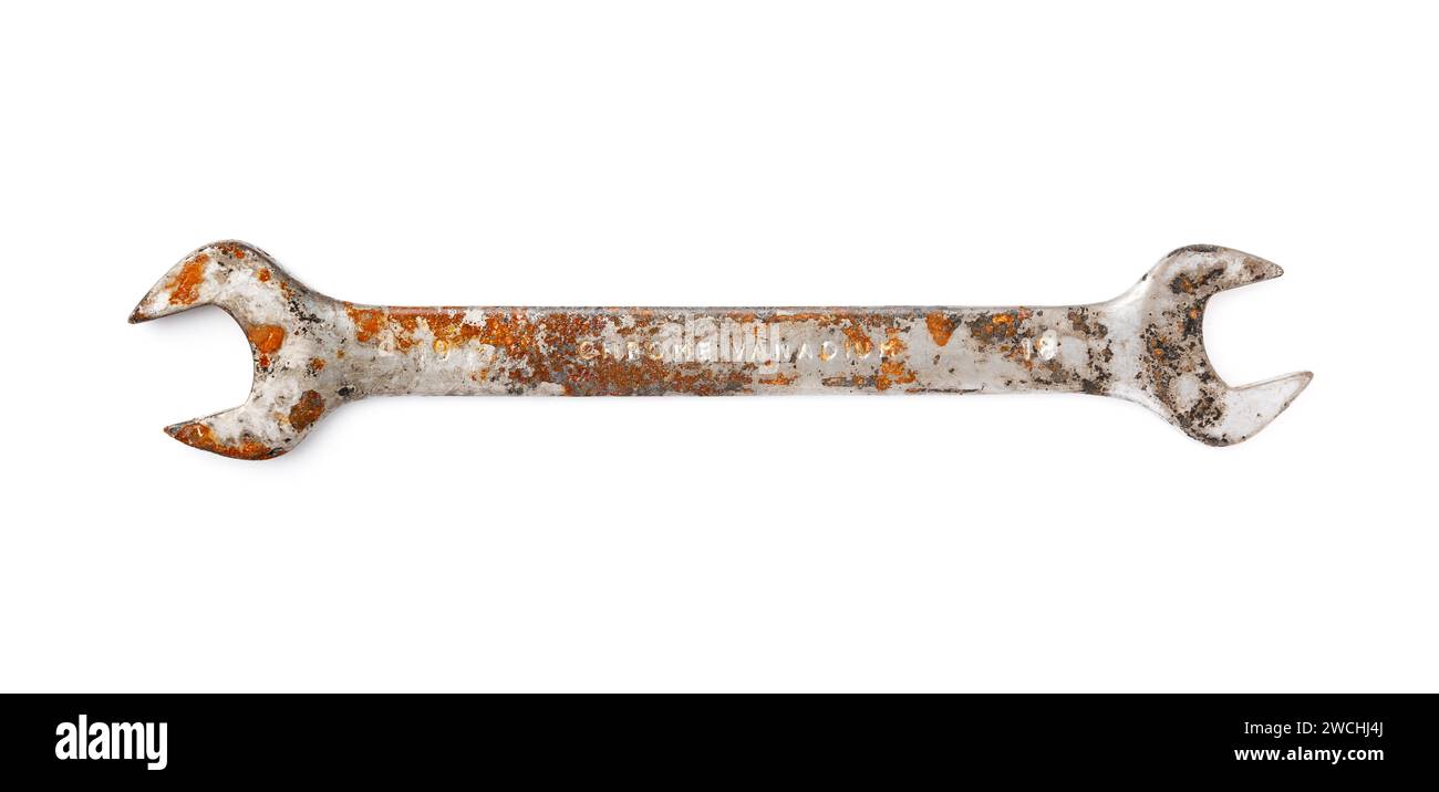 Old rusted spanner isolated on white background Stock Photo - Alamy