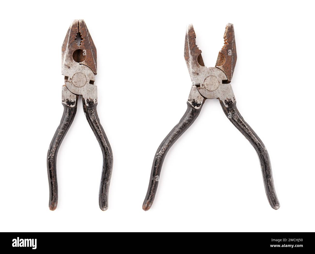 Pair of an old pliers isolated on white background Stock Photo - Alamy