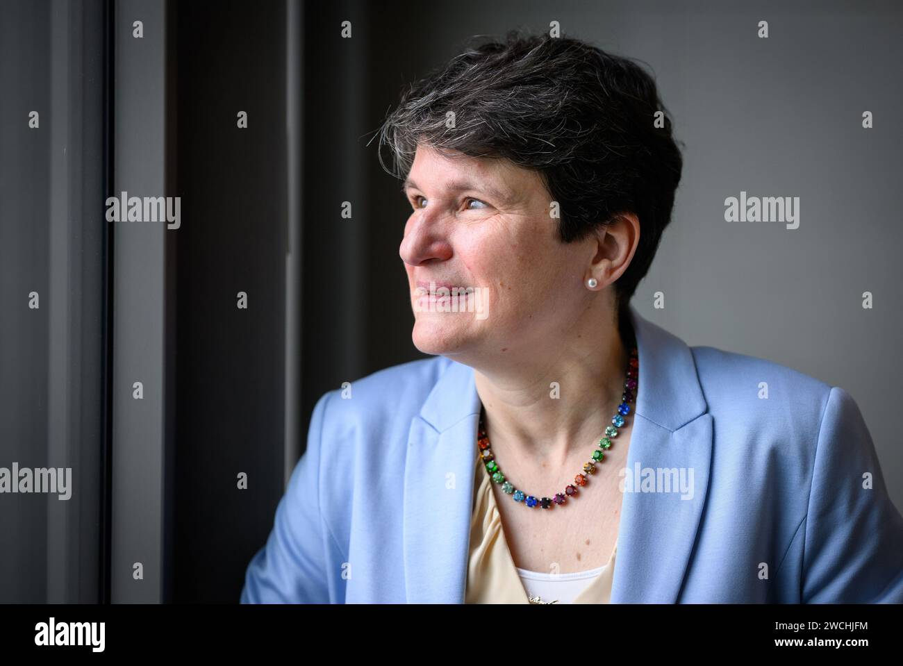 Berlin, Germany. 16th Jan, 2024. Tanja Gönner, BDI Managing Director, stands after the annual ...