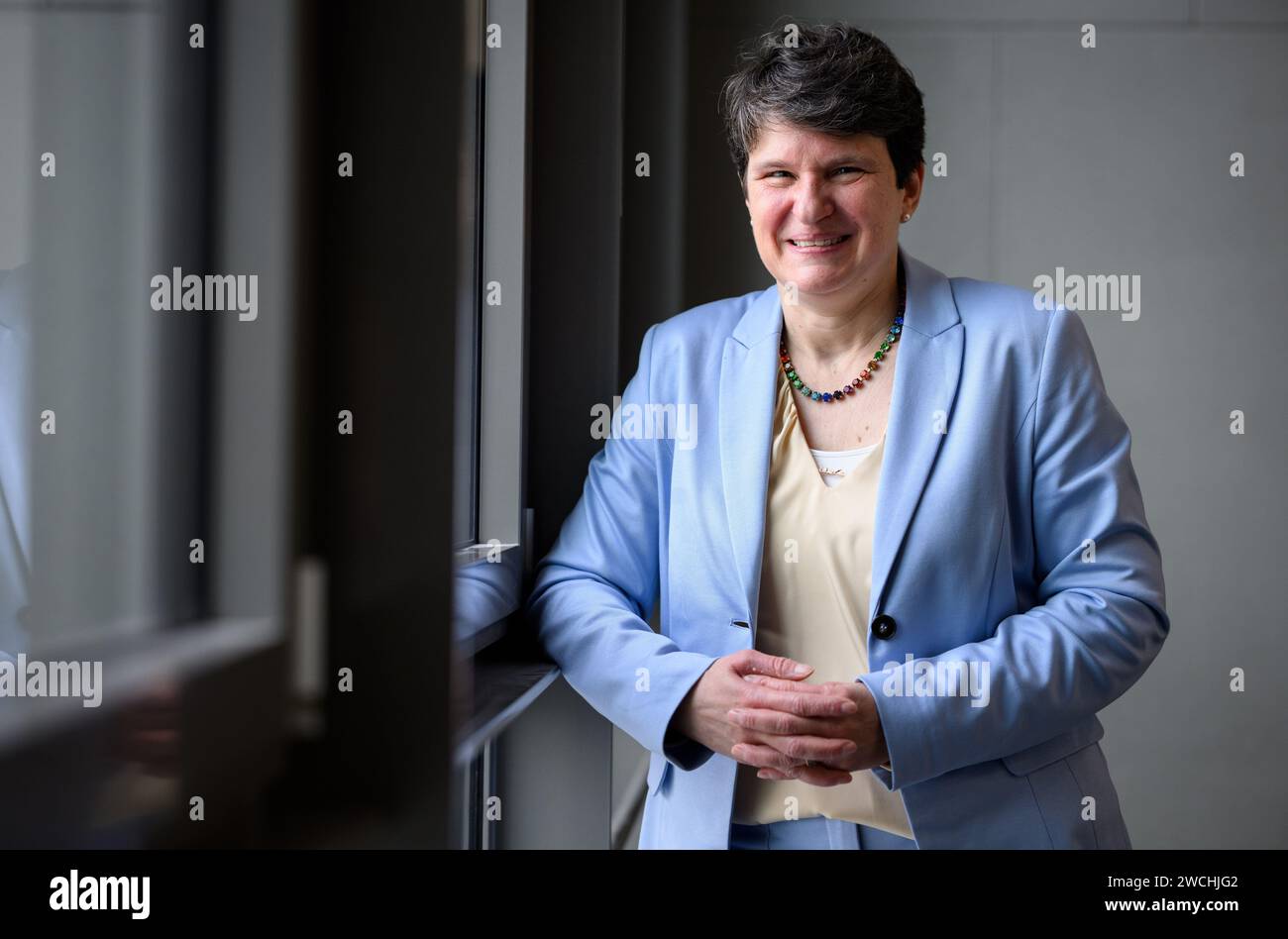 Berlin, Germany. 16th Jan, 2024. Tanja Gönner, BDI Managing Director, stands after the annual ...
