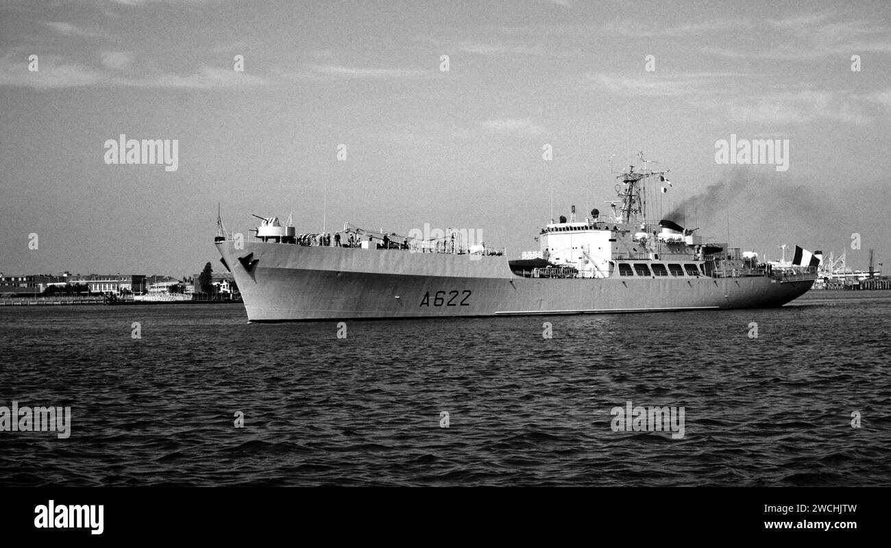 French Depot Ship Rhone A622 leaving Portsmouth Harbour in October 1979 ...
