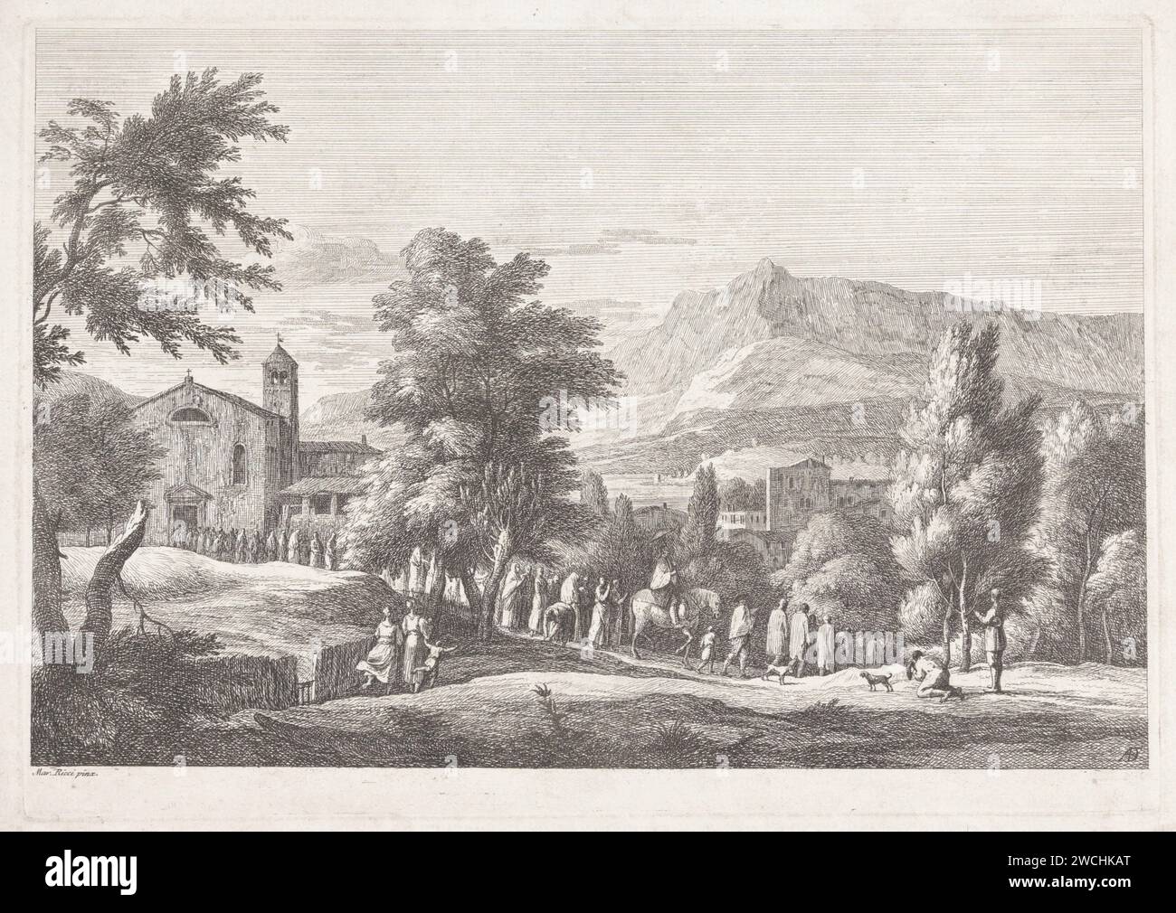 Landscape with church and procession, Davide Antonio Fossati, After ...