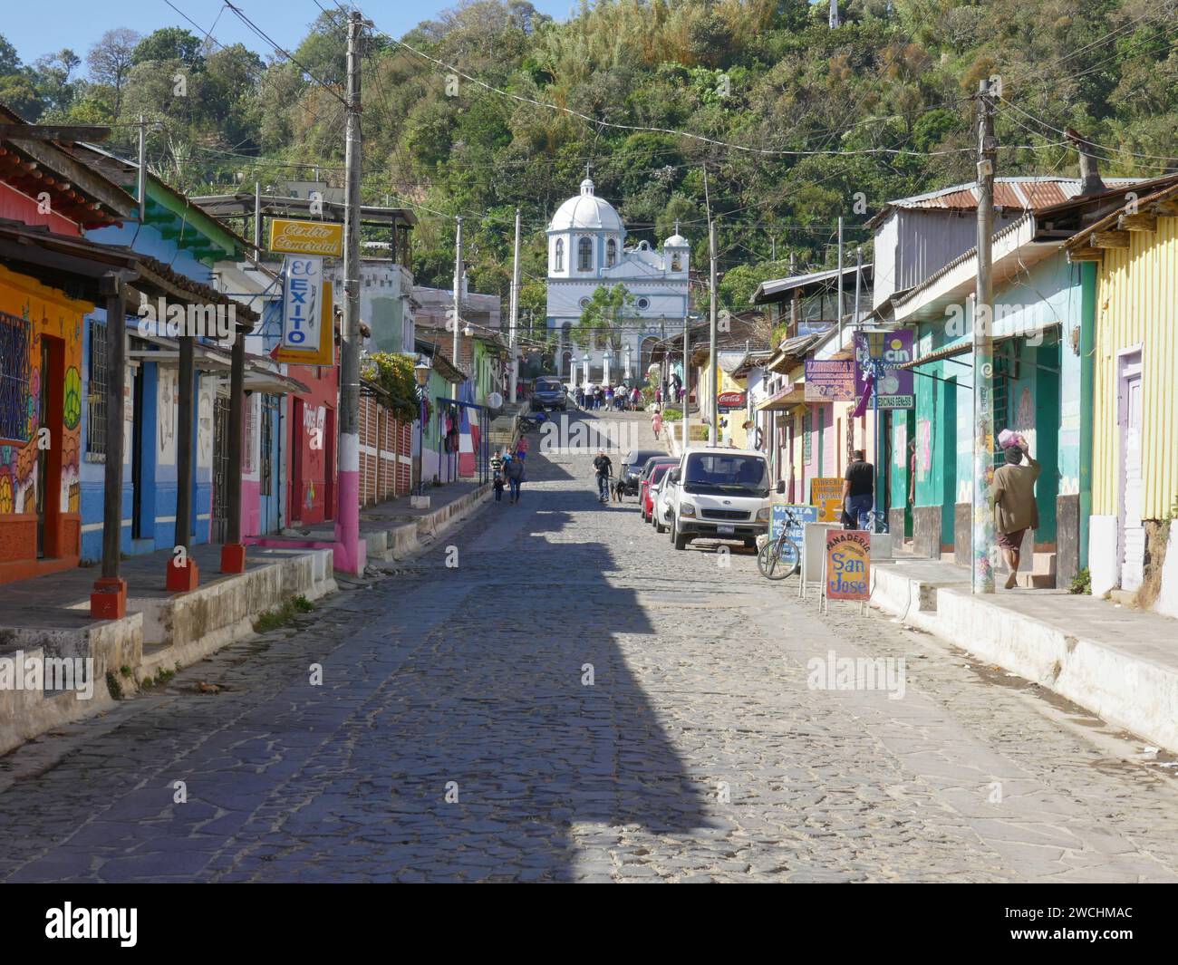 main street with Colourful facade in Conception de Ataco, El Salvador ...