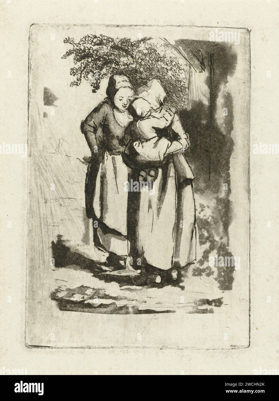 Two standing peasant women, one with a child on her arm, Marie ...