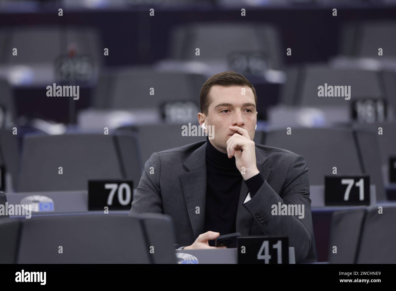 French Far-right party National Rally president Jordan Bardella at the ...