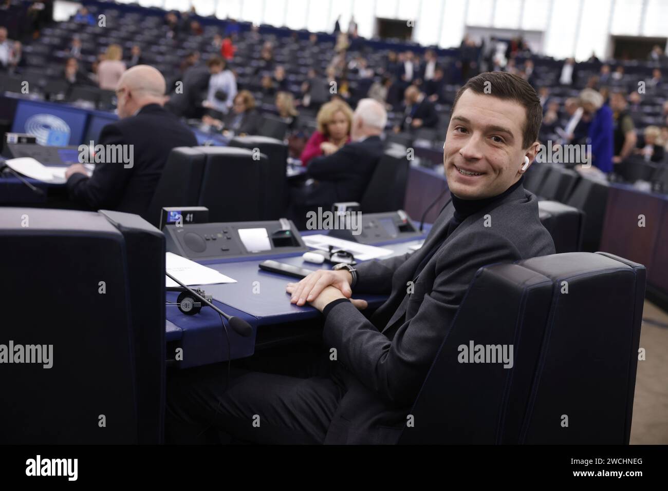 French Far-right party National Rally president Jordan Bardella at the ...