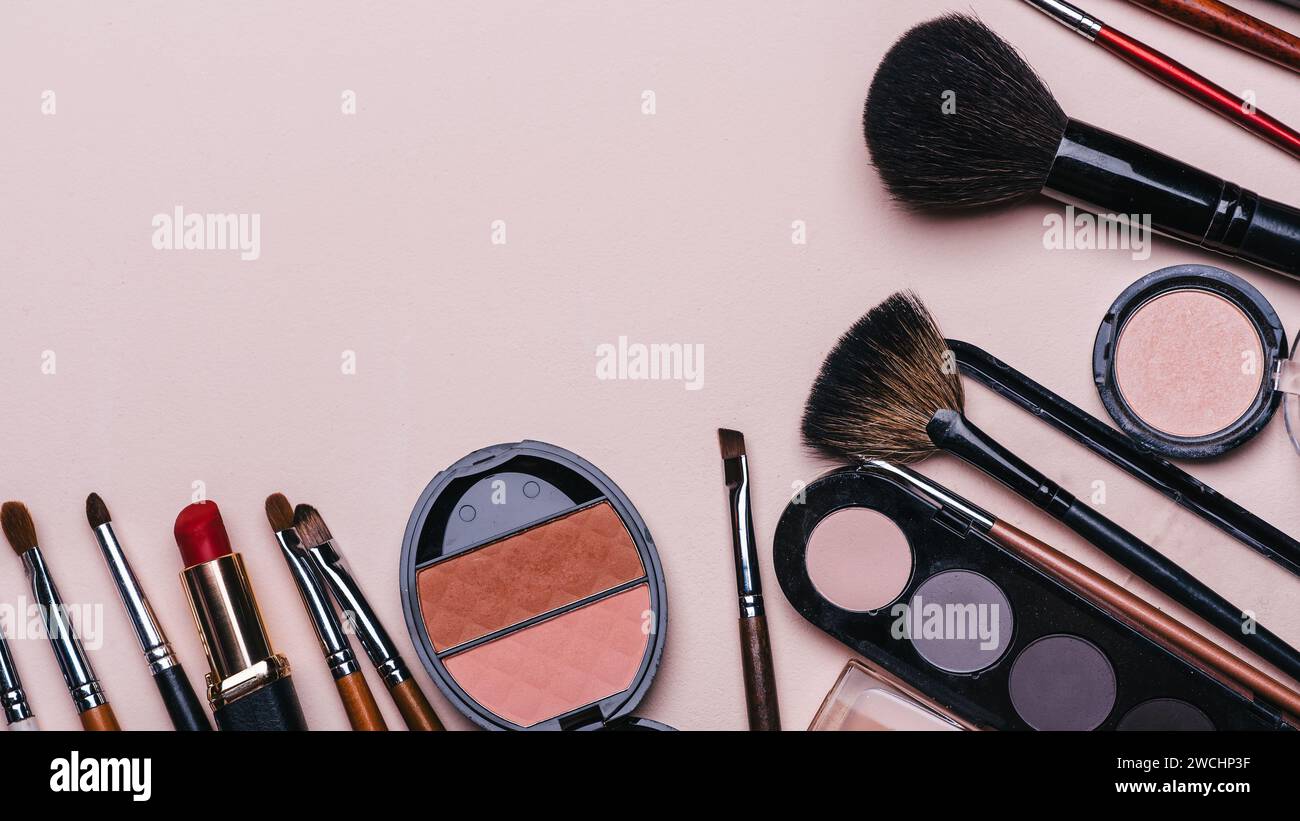 set of professional cosmetics, makeup products and accessories for ...