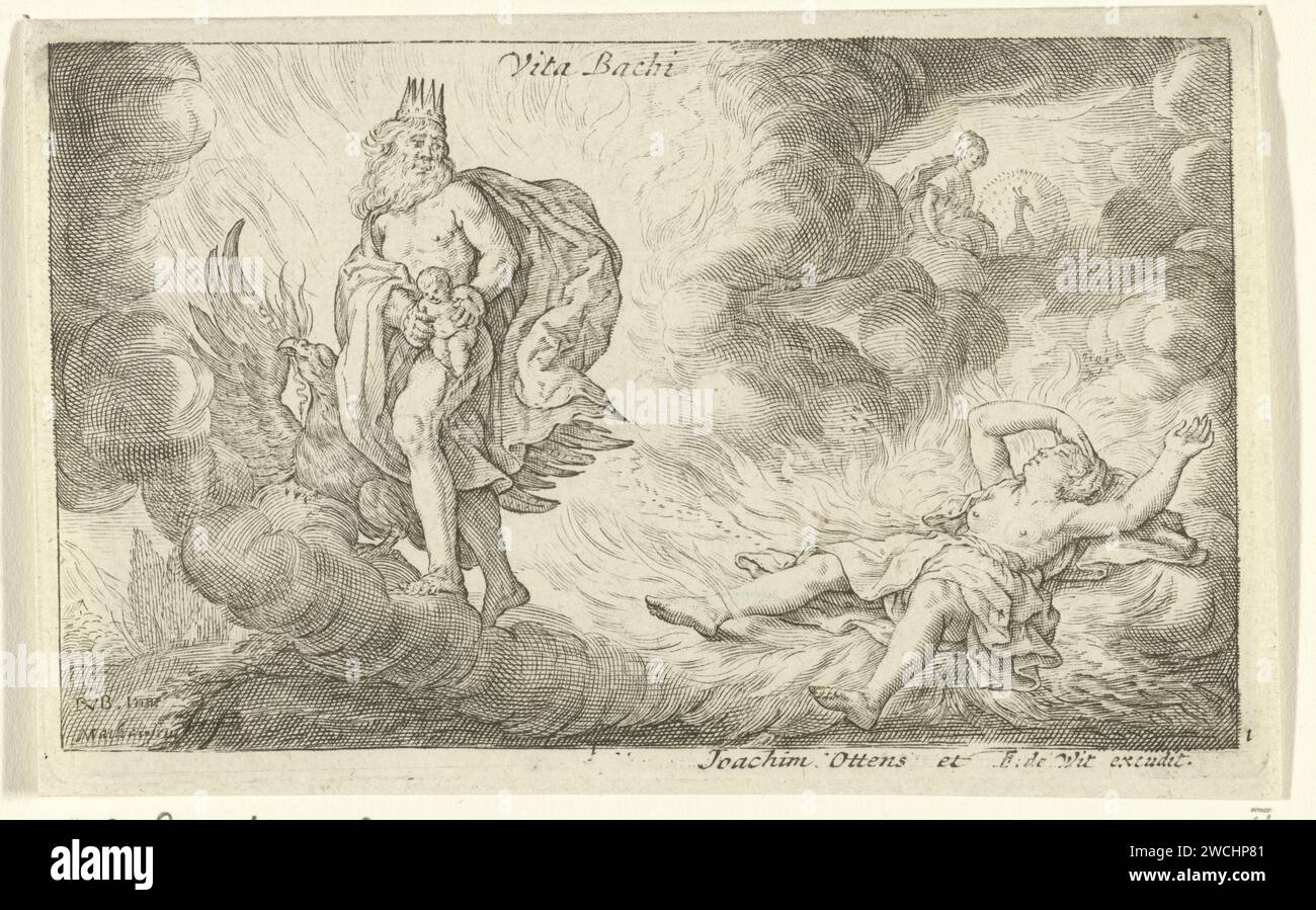 Birth of Bacchus, Jacob Matham, 1689 - 1706 print Jupiter with crown on ...
