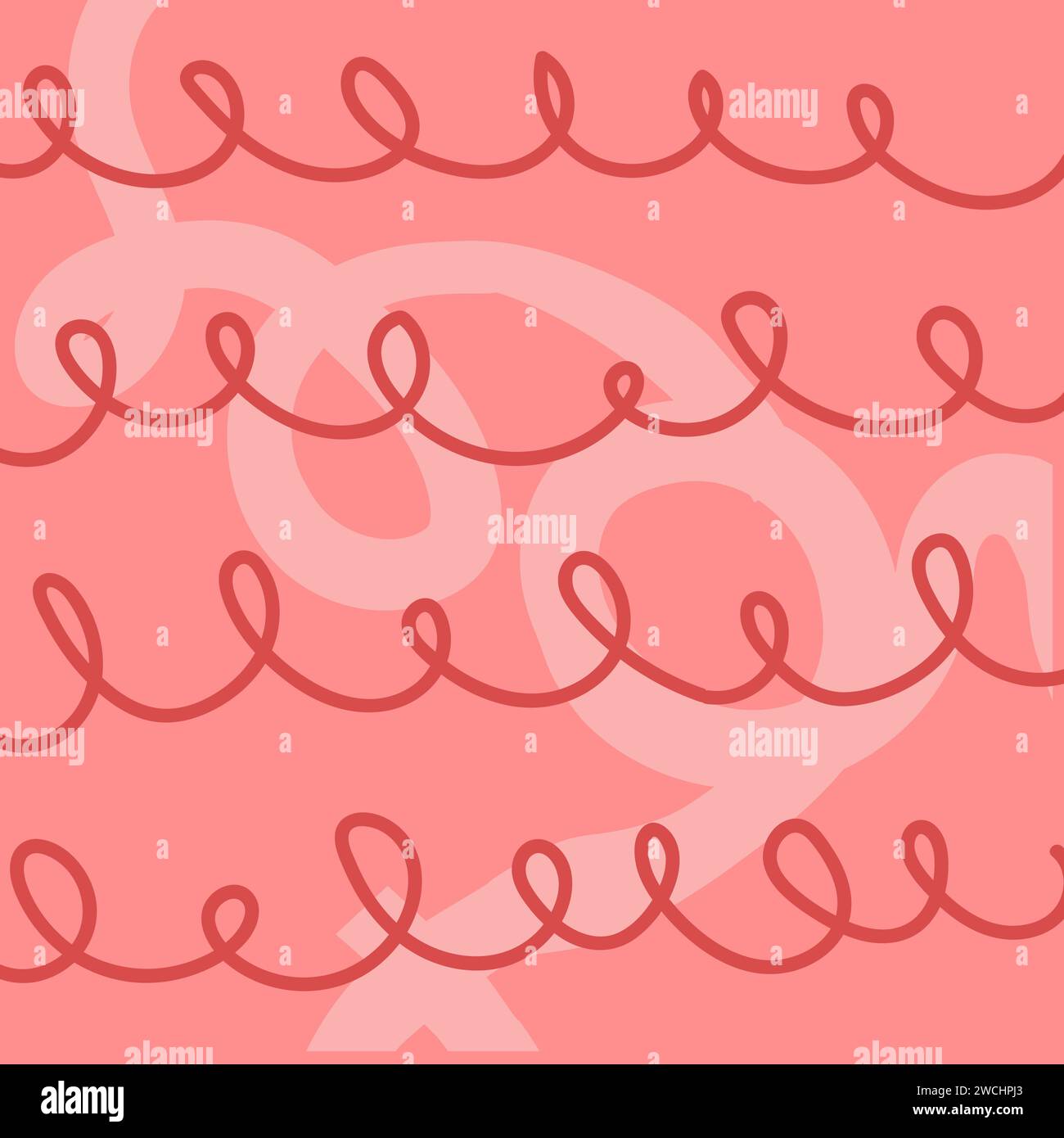 Hand drawn cute squiggle grid. doodle pink, red, pale wavy pattern with ...