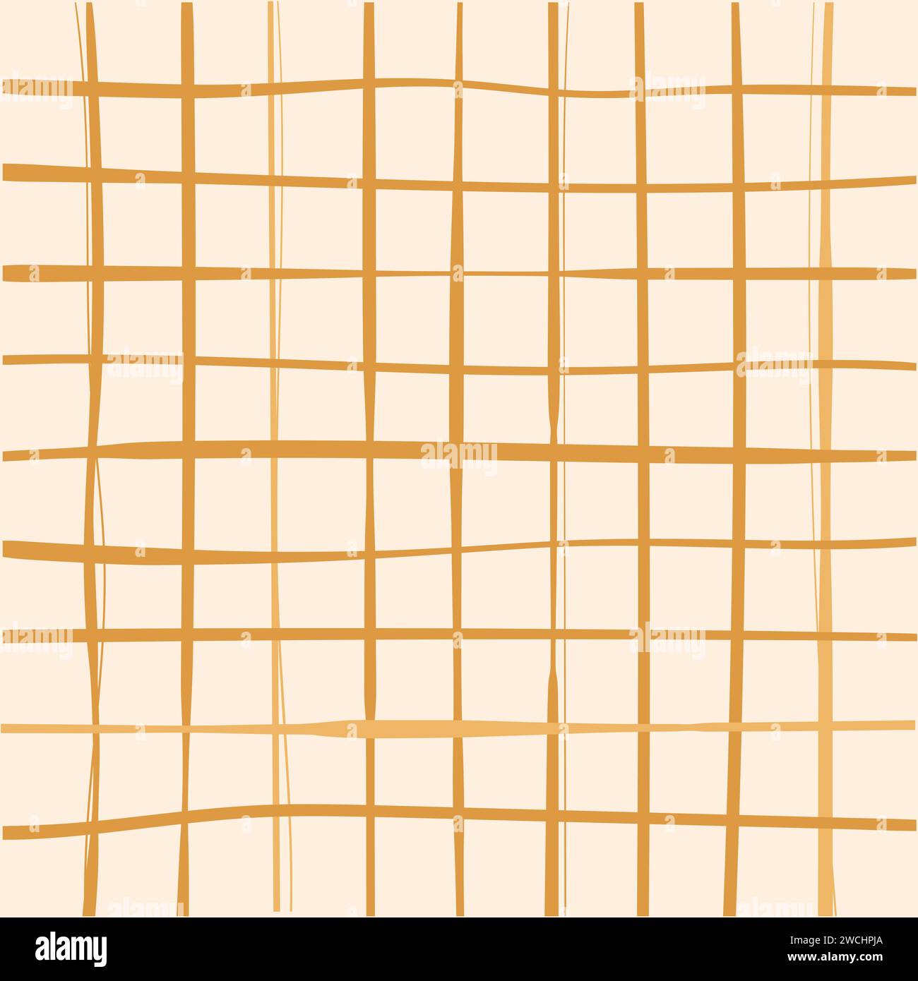 Hand drawn cute grid. doodle beige, brown, pale, yellow plaid pattern ...