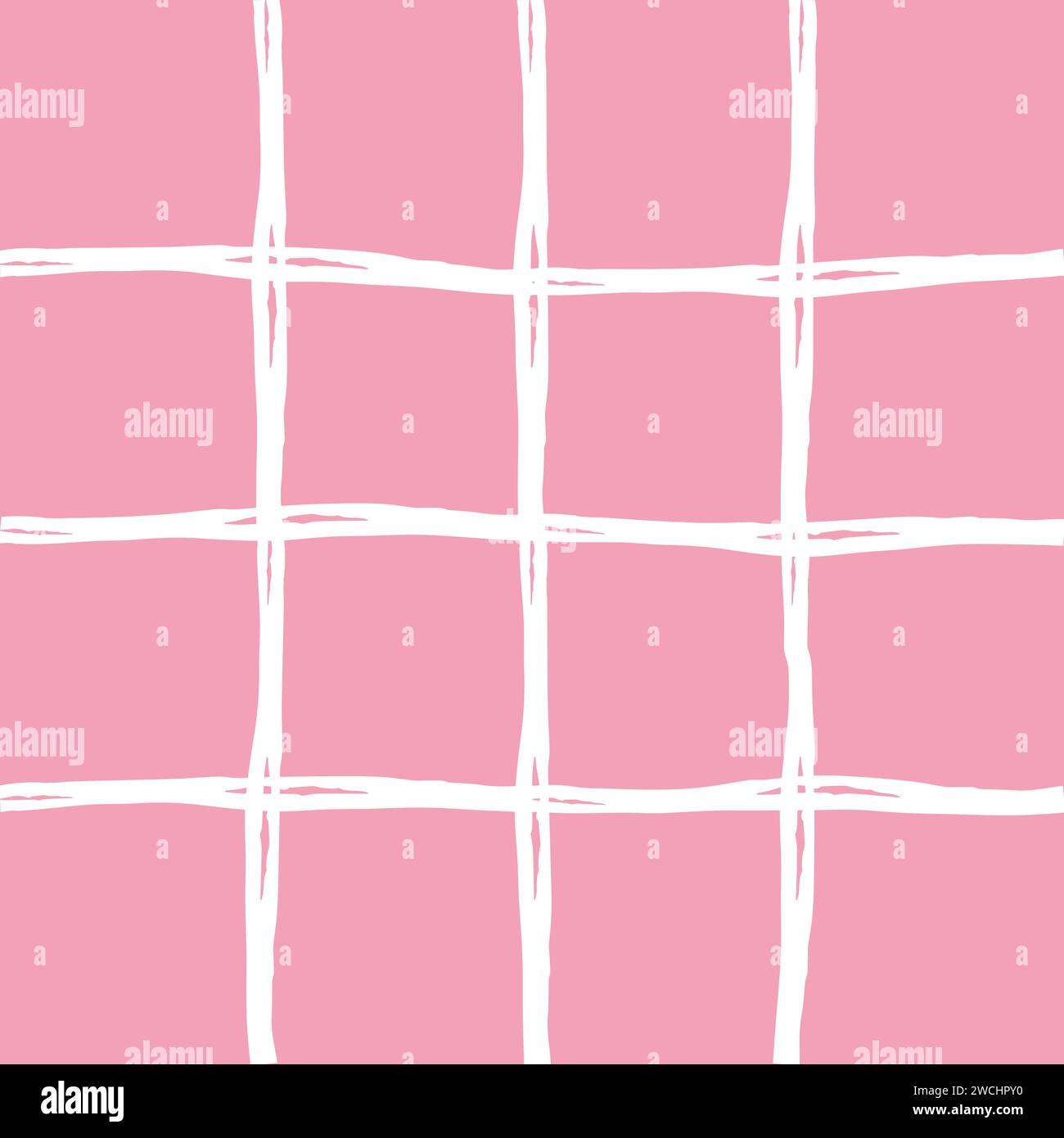 Hand drawn cute grid. doodle pink, white plaid pattern with Checks ...