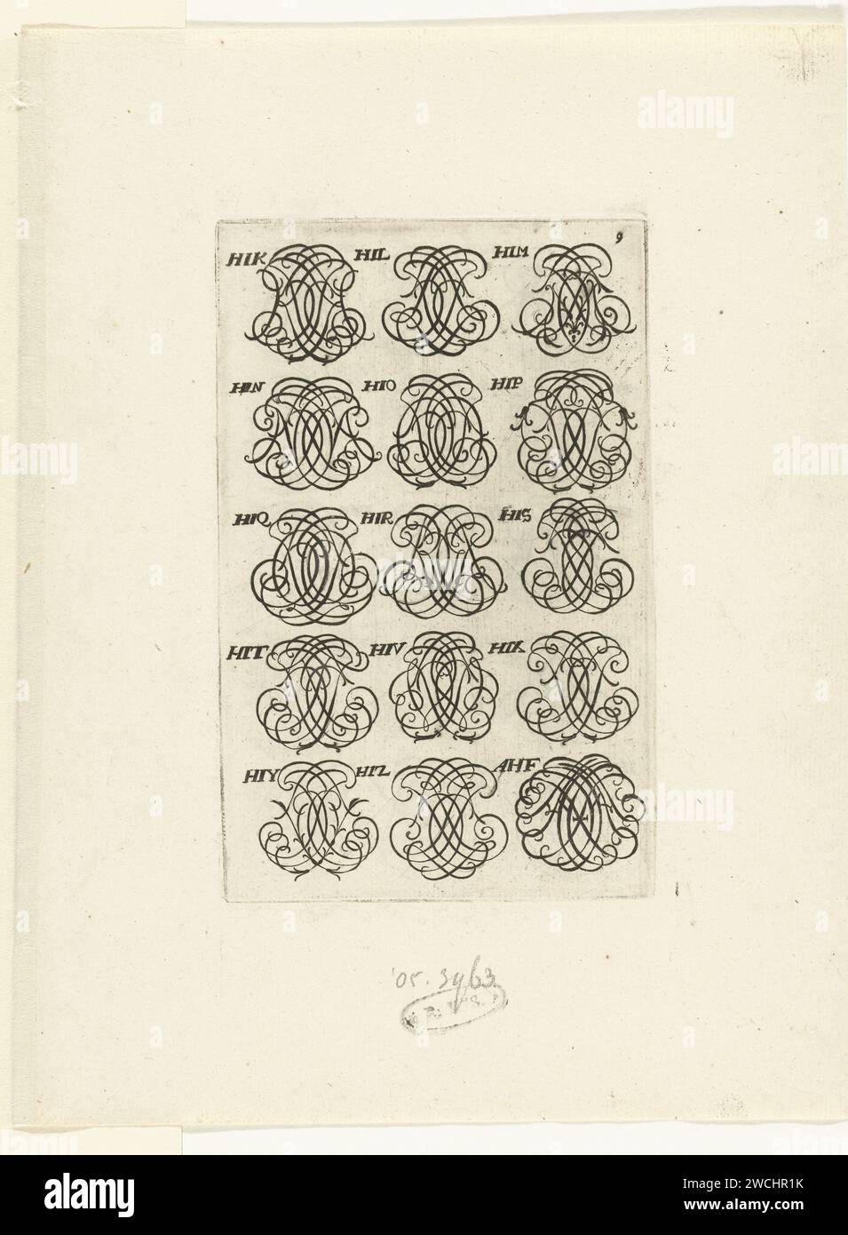 Fifteen letter monograms (Hik-Ahf), c. 1690 - c. 1691 print From series ...
