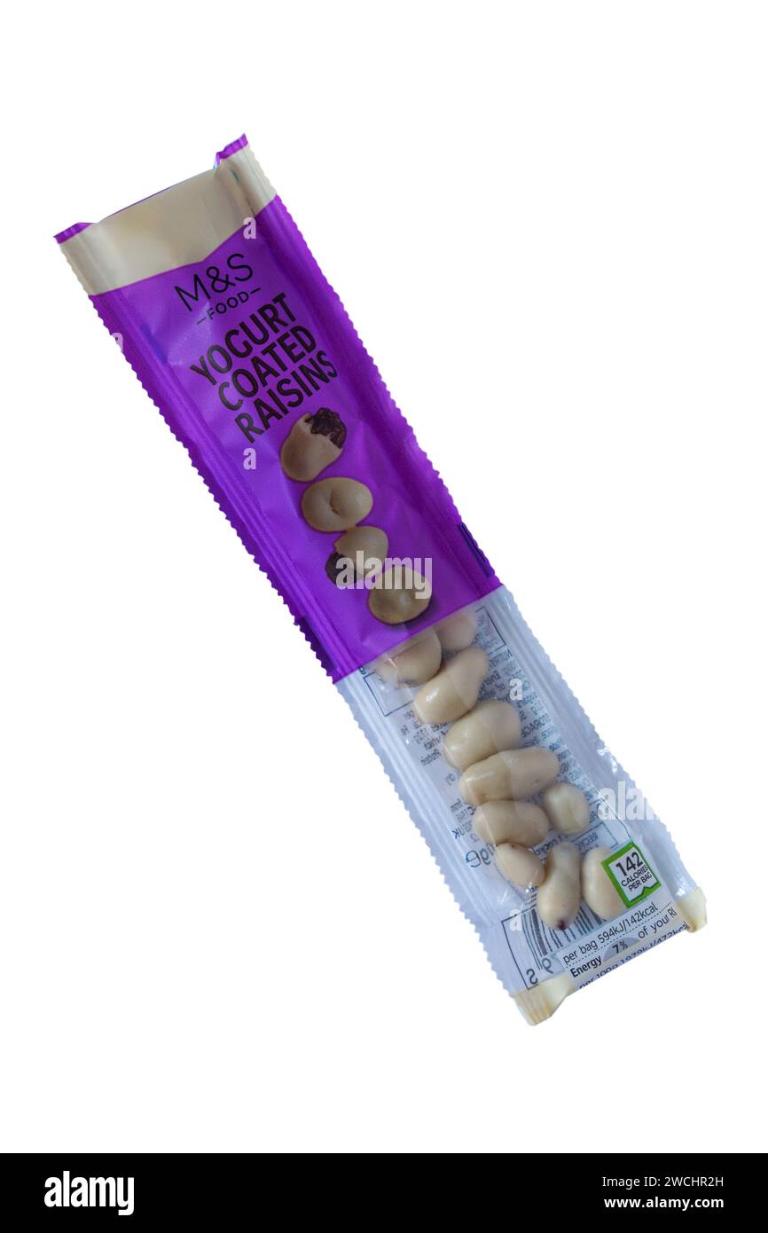 Yogurt coated raisins from M&S isolated on white background - raisins ...