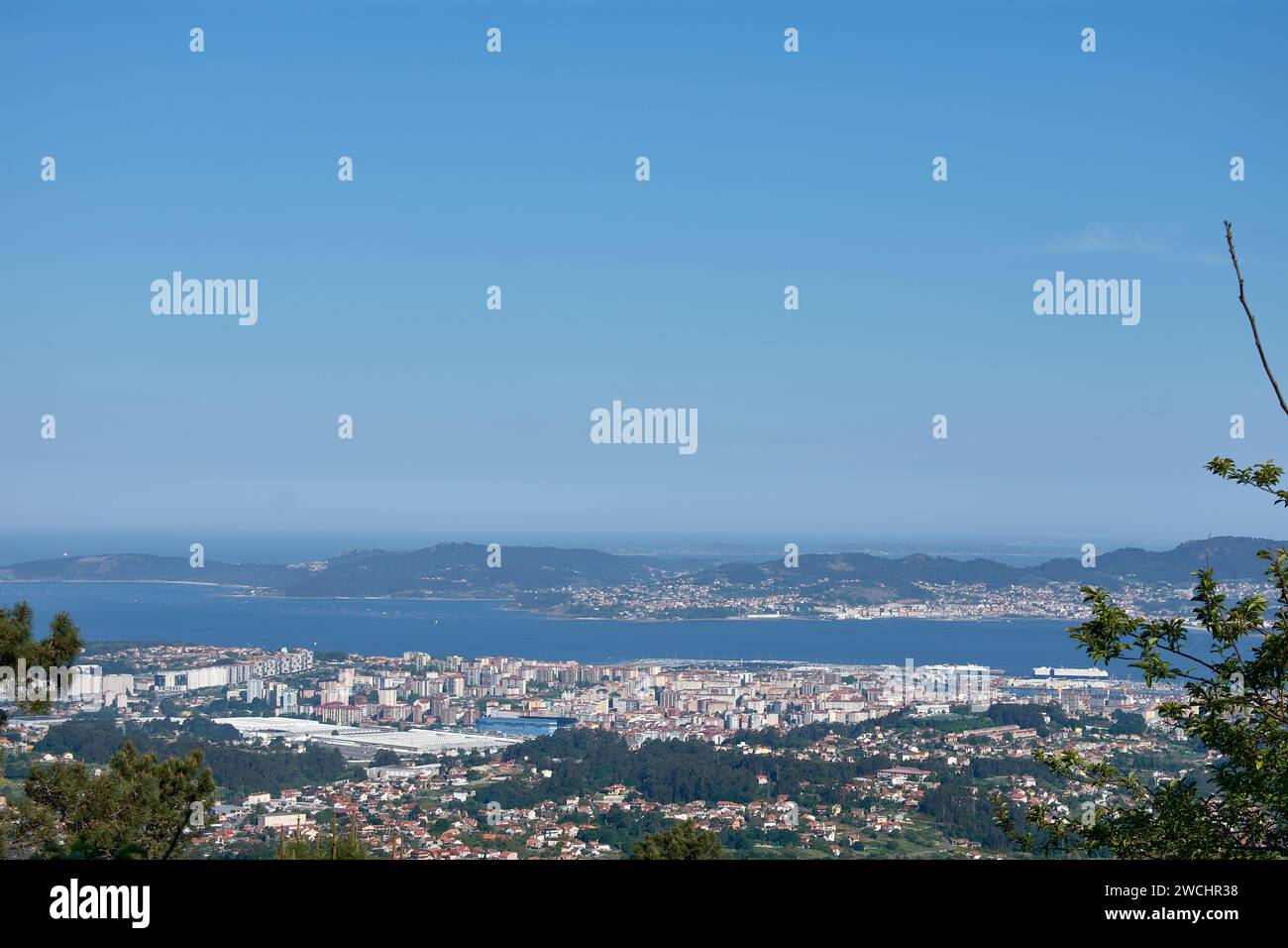 The city of Vigo with all its buildings, with its estuary and with ...