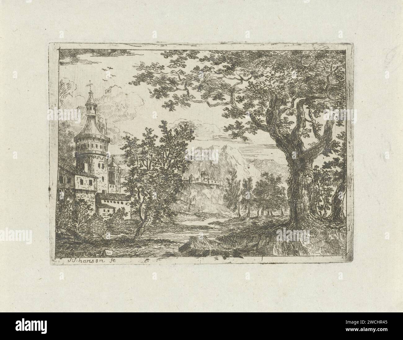 Landscape with Round Tower, Jean Joseph Hanson, 1741 - 1799 print ...