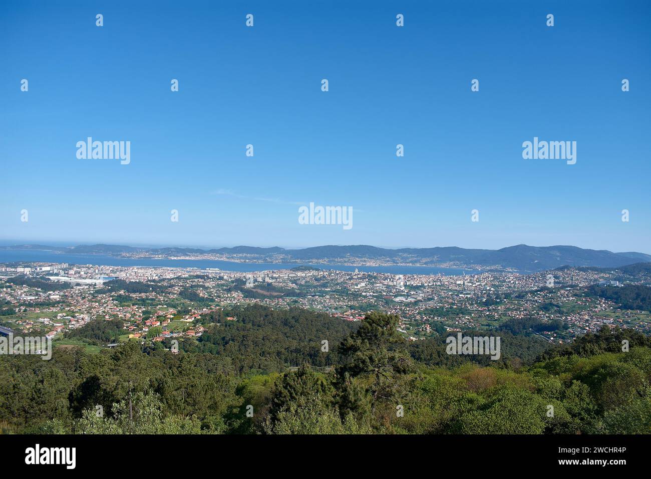 The city of Vigo with all its buildings, with its estuary and with ...