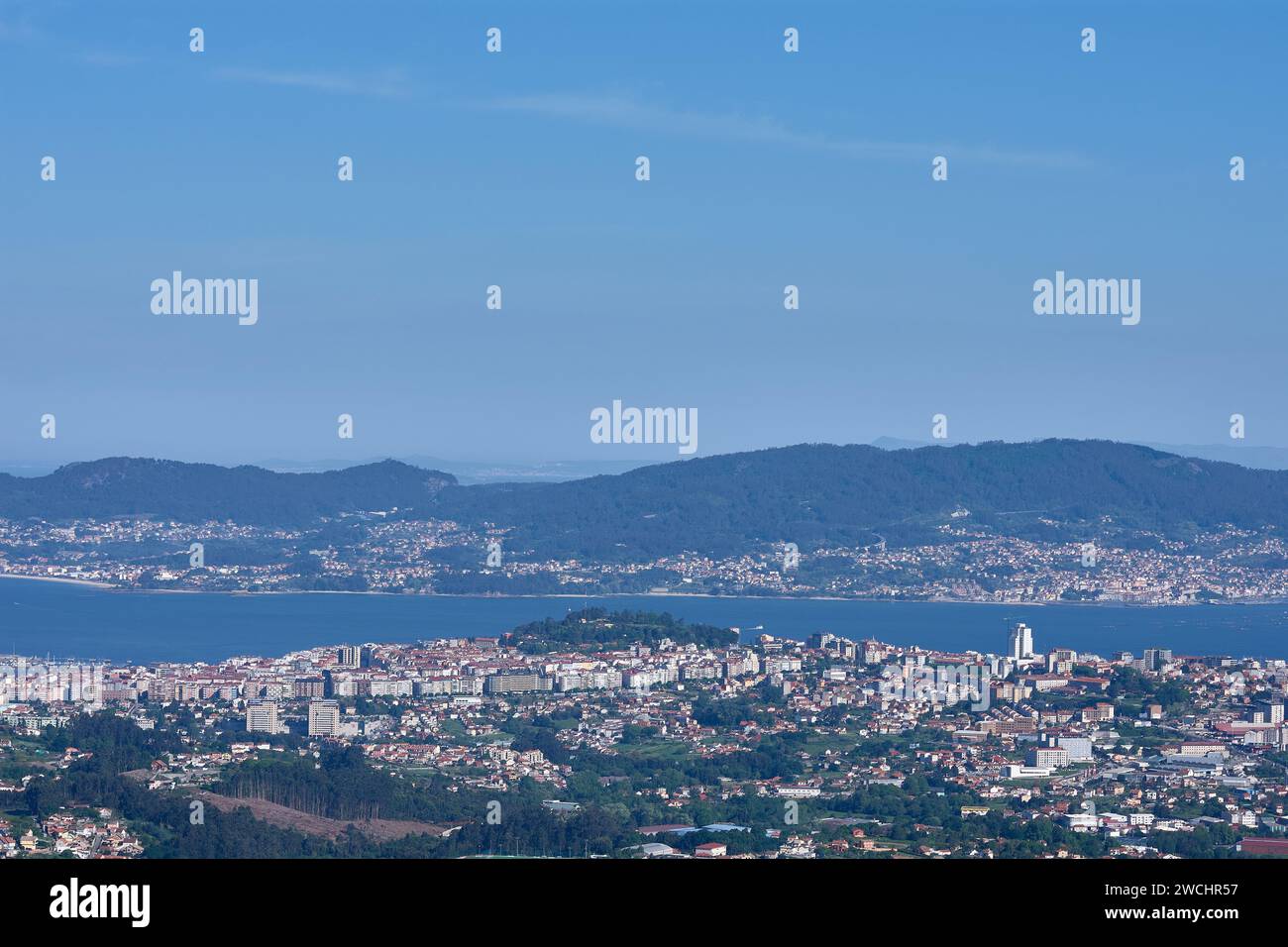 The city of Vigo with all its buildings, with its estuary and with ...