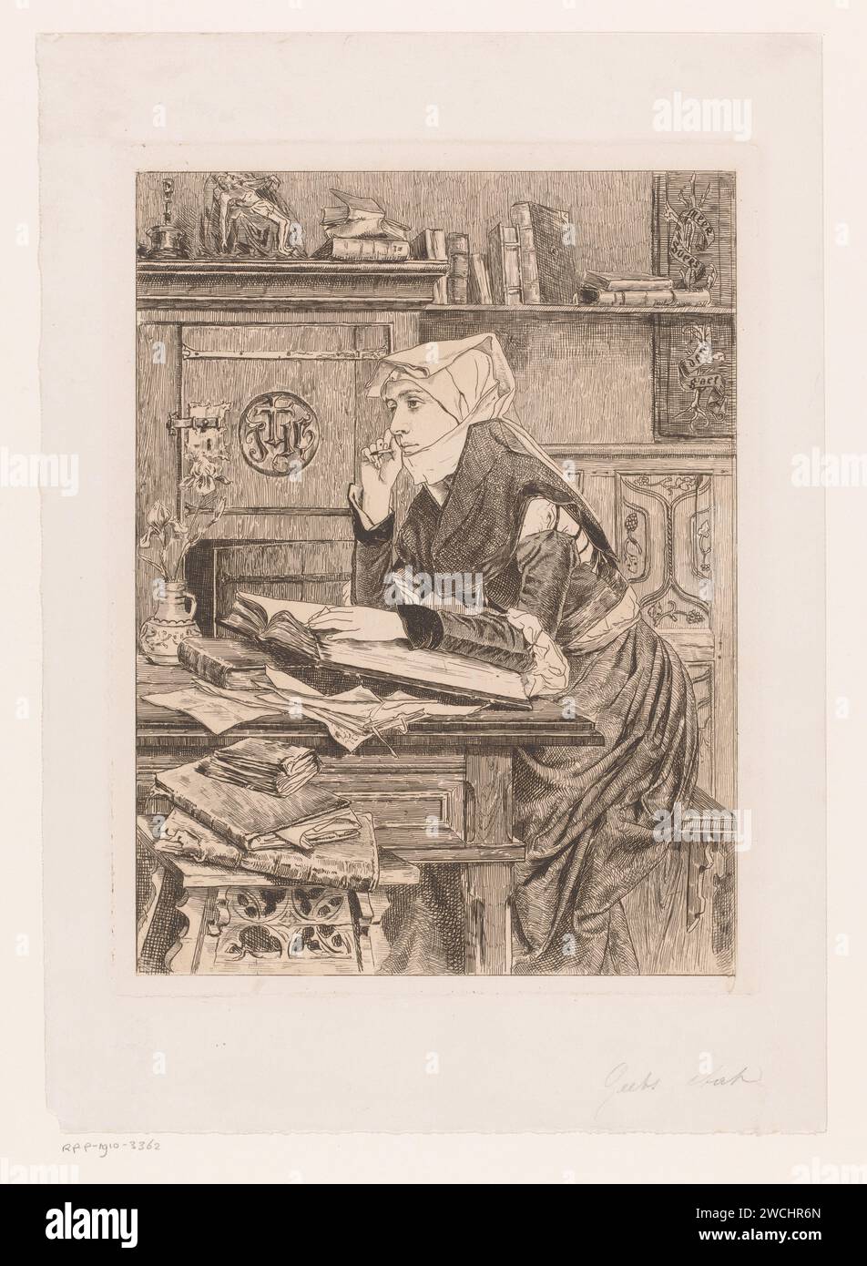 Young woman thoughting at a writing table, Willem Geets (attributed to ...