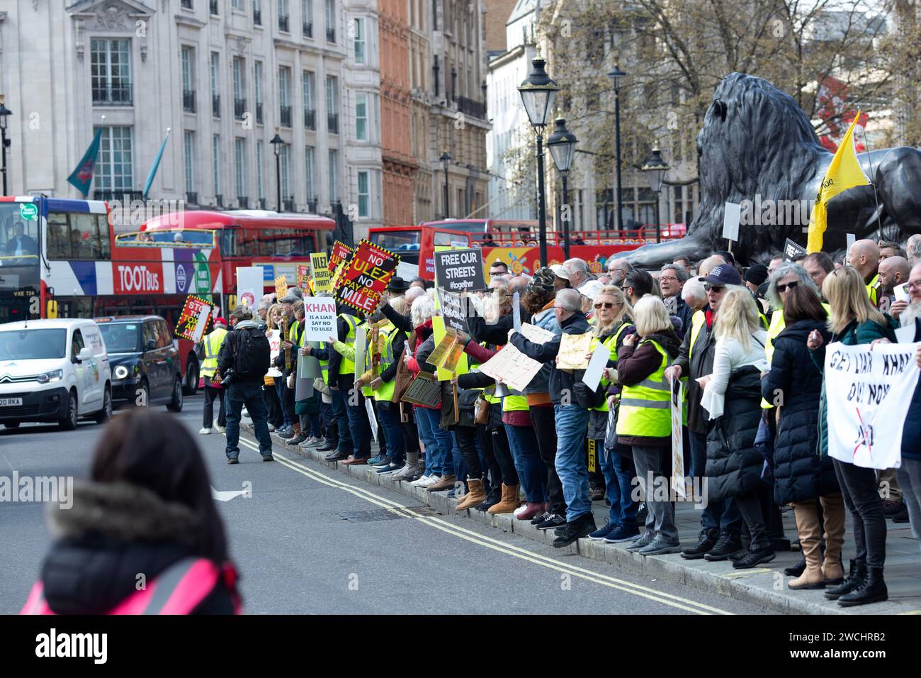 Protesters gather during an anti-ULEZ expansion protest around ...