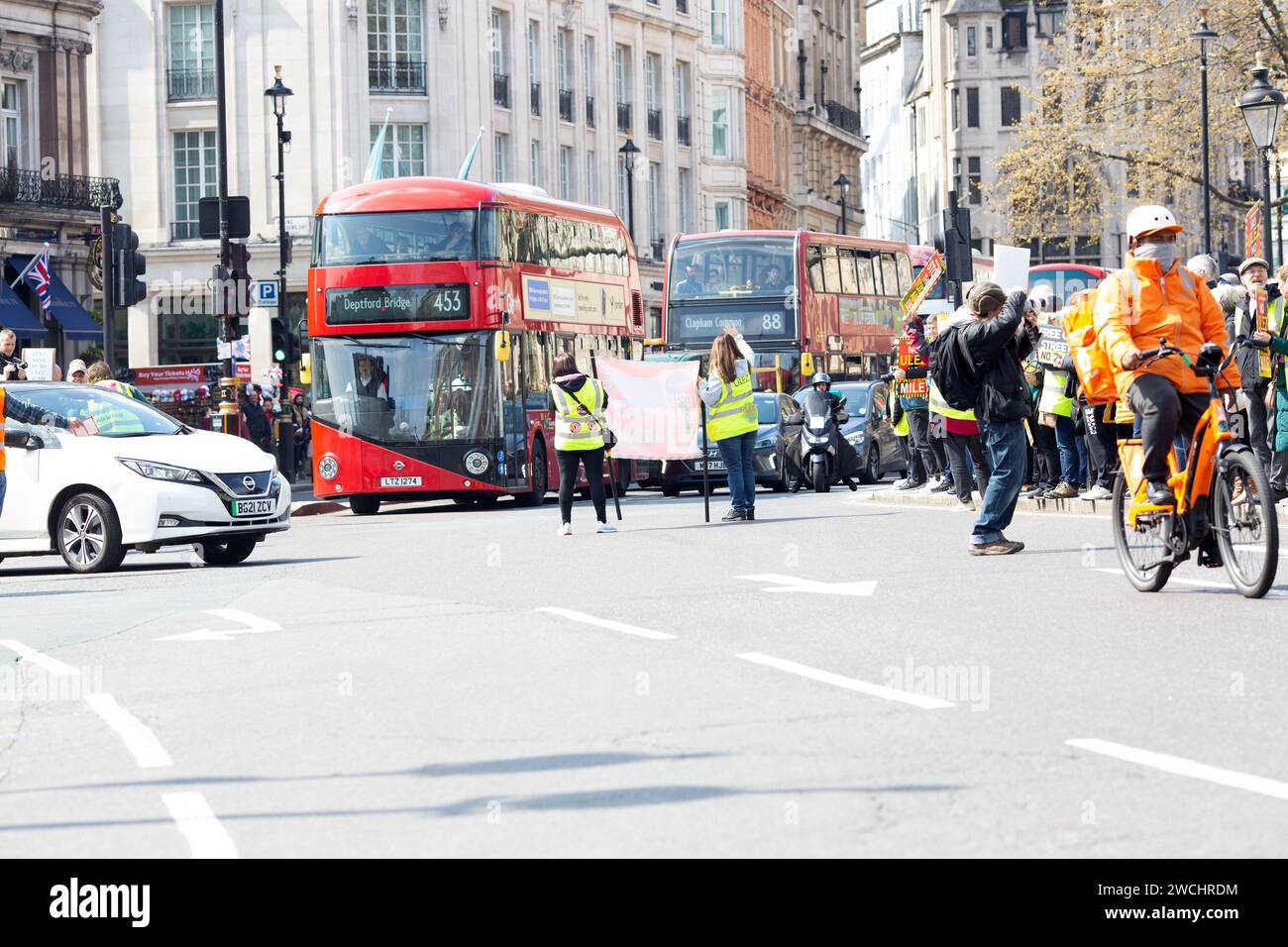 Protesters gather during an anti-ULEZ expansion protest around ...