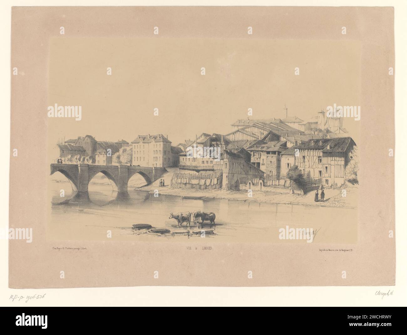 View of Limoges on the Vienne, Hubert Clerget, 1840 print Paris paper ...