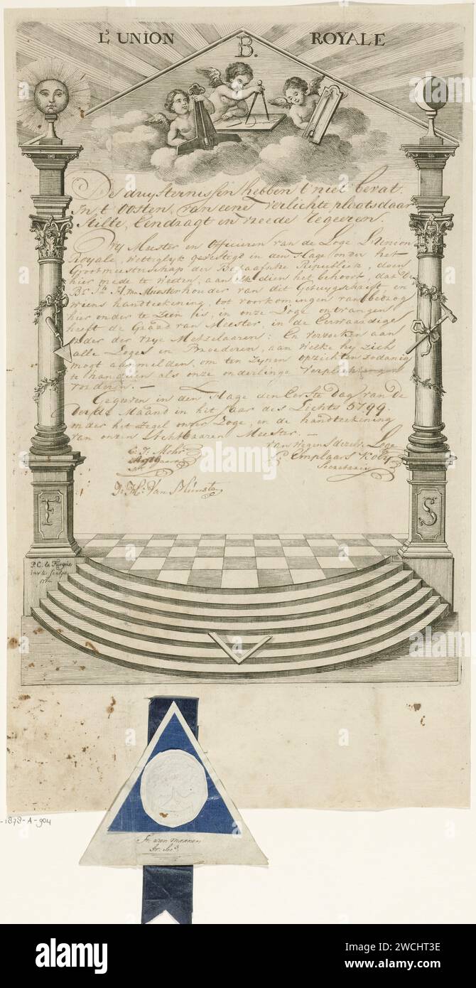Diploma of the Freemasons Lodge "L'Union Royale" in The Hague, Paulus ...