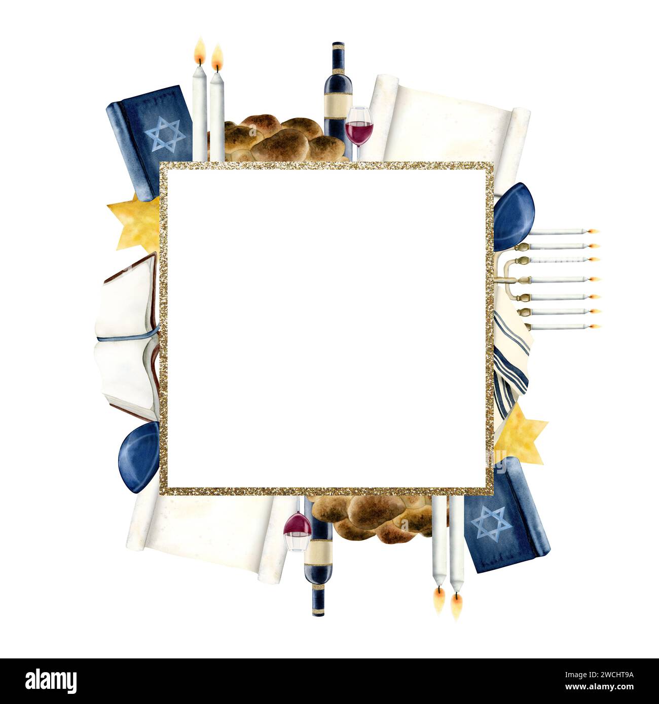 Shabbat Shalom square frame for greetings isolated on white background ...