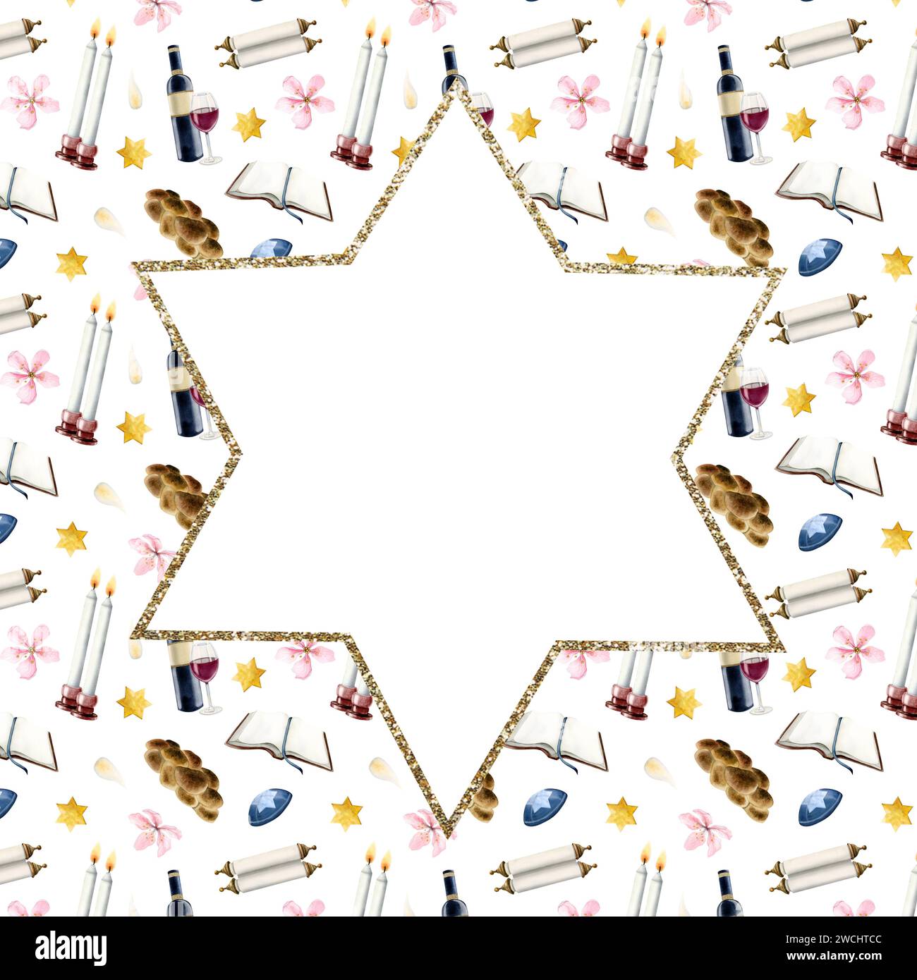 Shabbat Shalom symbols with gold star of David and copy space for ...
