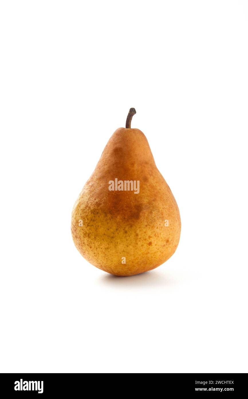 One ripe juicy pear fruit with soft shadow isolated on white background ...