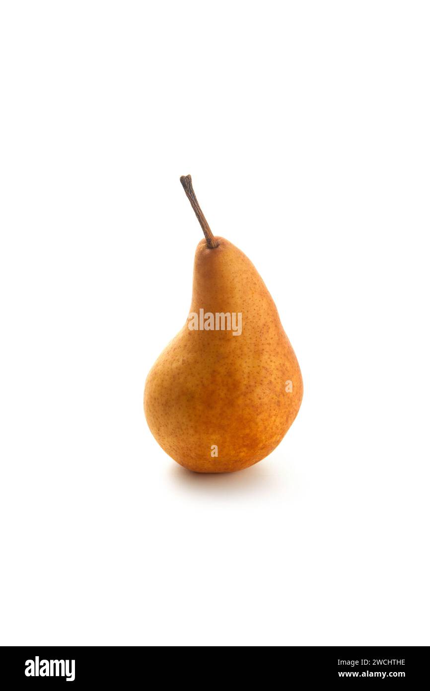 One ripe juicy pear fruit with soft shadow isolated on white background ...