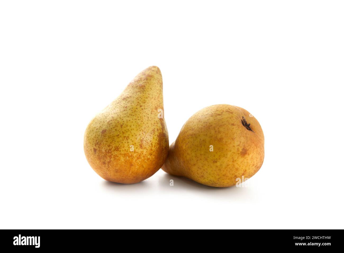 Two ripe juicy pear fruits with soft shadow isolated on white ...