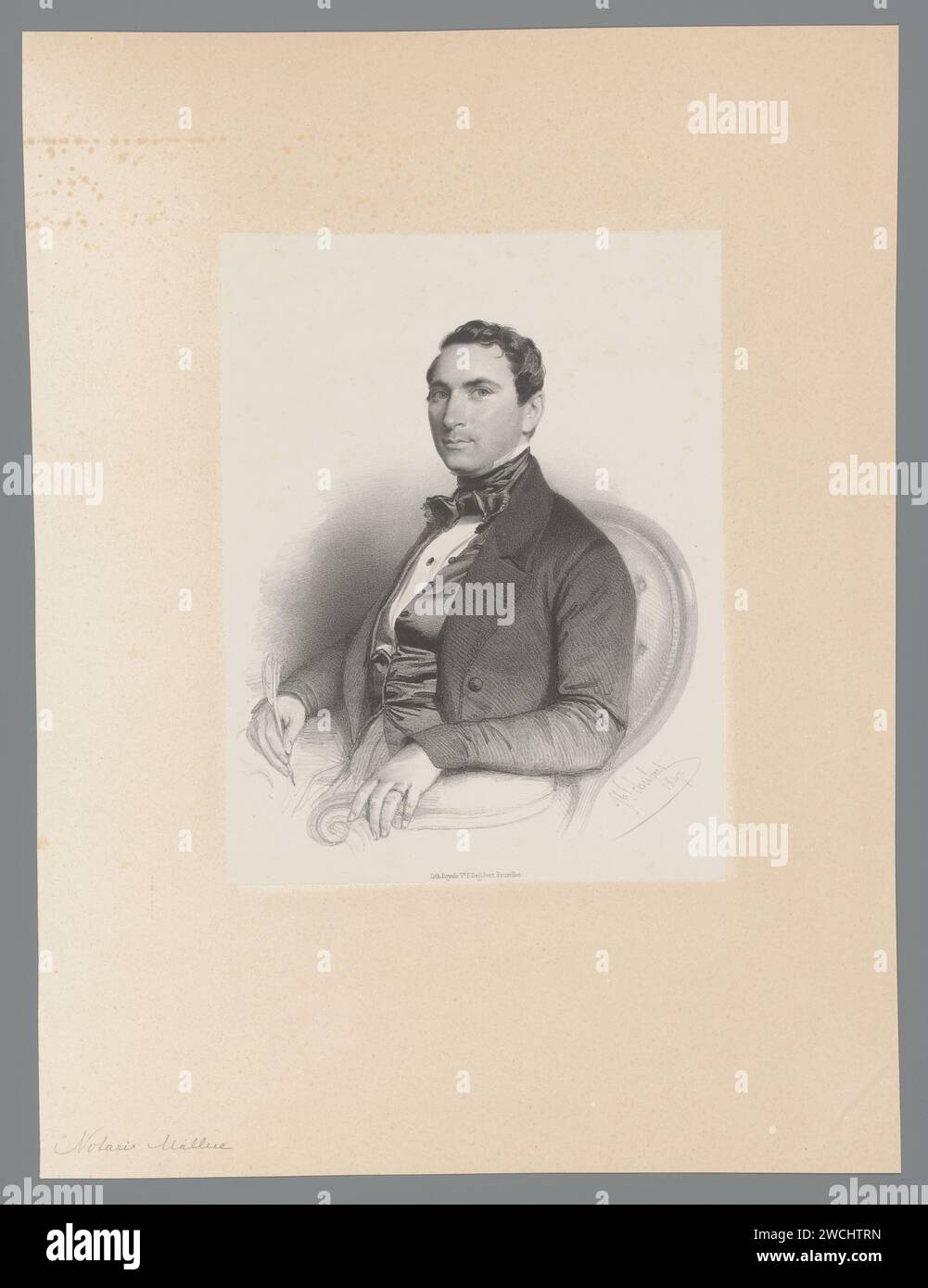 Portrait of notary Malluc, Joseph Schubert, 1847 print Brussels paper ...