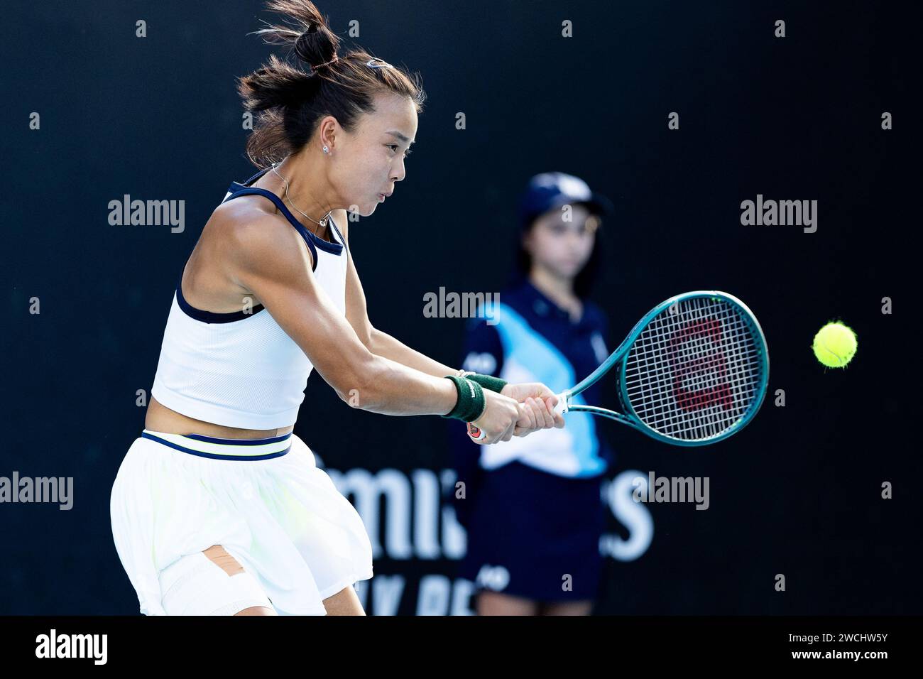 Melbourne, Australia. 16th Jan, 2024. Yuan Yue of China hits a return ...