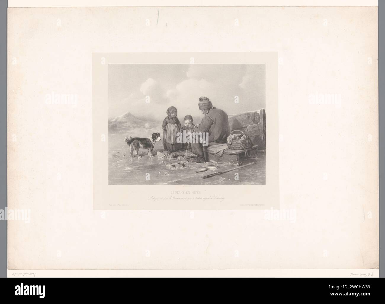 Visser with two children and a dog on the ice, Émilien Desmaisons ...