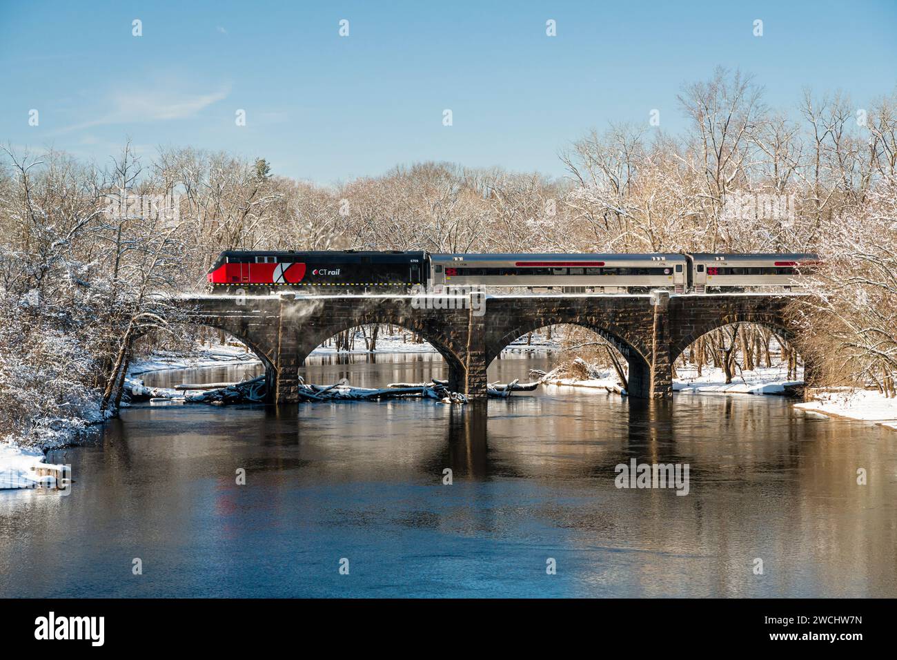 CT Rail Train over the Farmington River Railroad Bridge Windsor ...